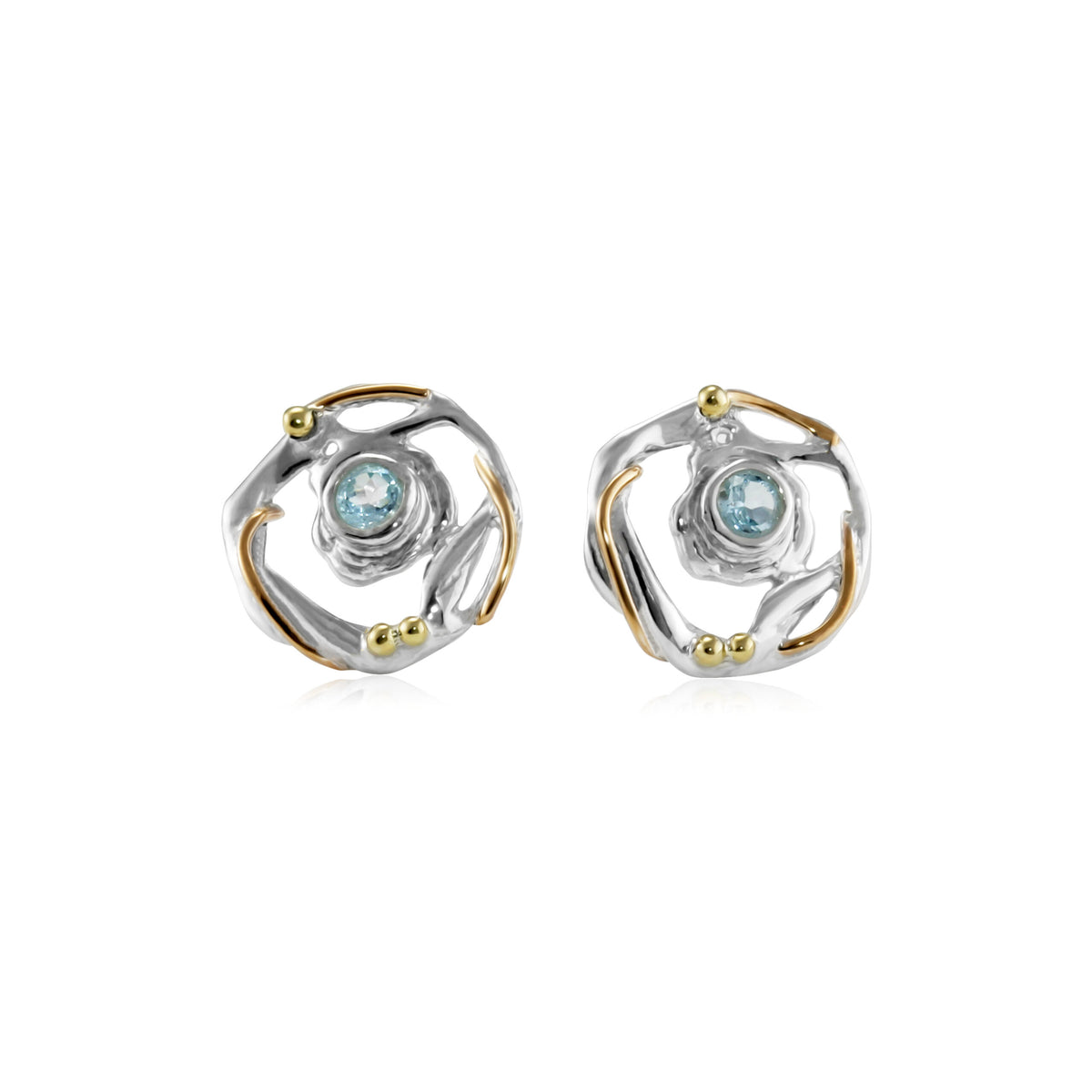 Organic Circular Sterling Silver Studs with Blue Topaz – Banyan Jewellery
